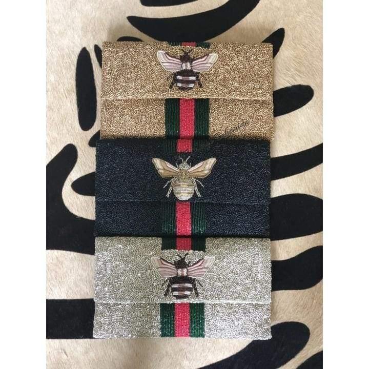 Moyna Beaded 3d Bee Clutch | Silver | The Vintage Bohemian